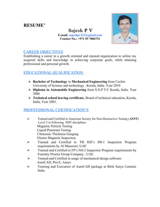 sujesh cv 2016 | PDF