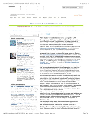 NIST Cyber Security Framework: 4 Steps for CIOs - Deloitte CIO - WSJ | PDF
