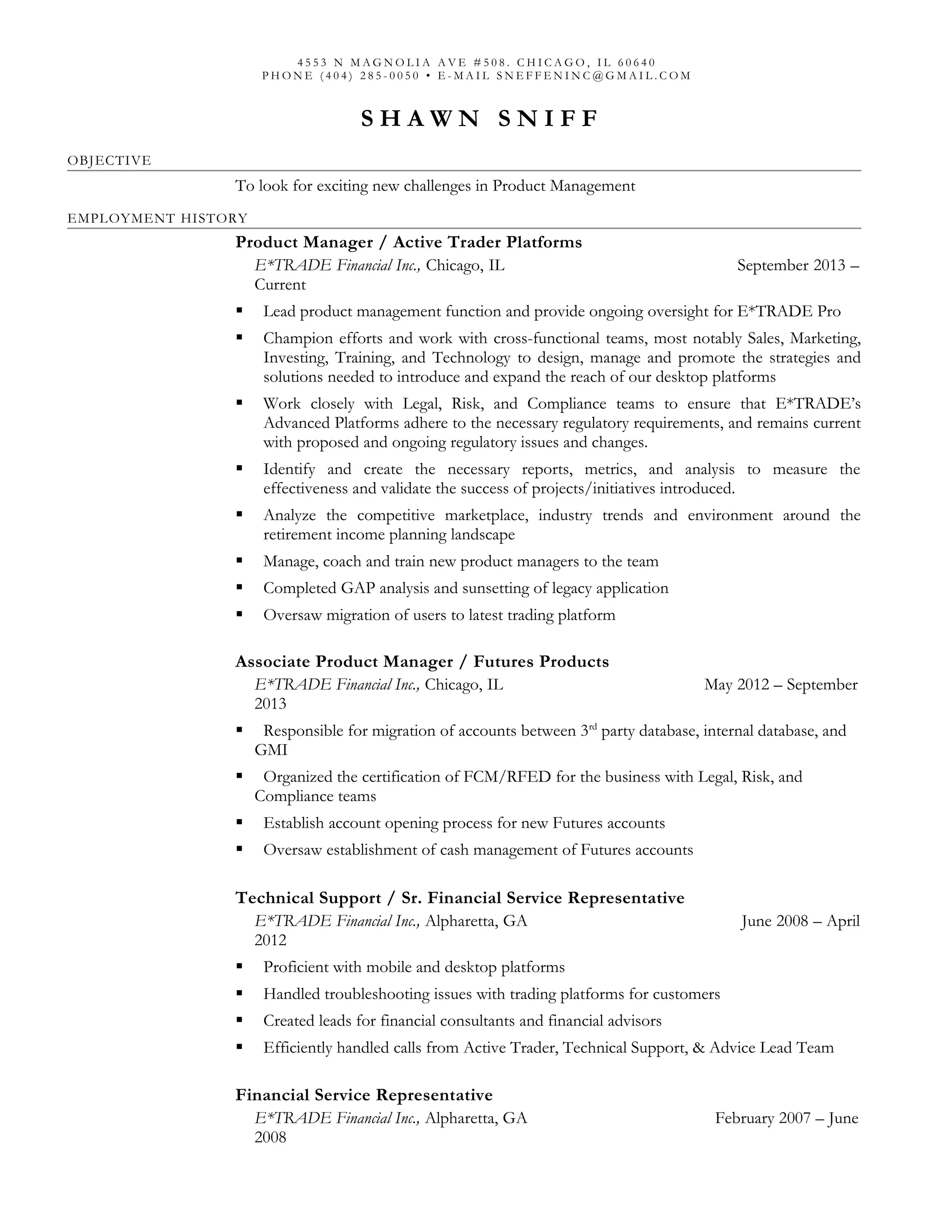 Shawn Sniff - Resume | DOC