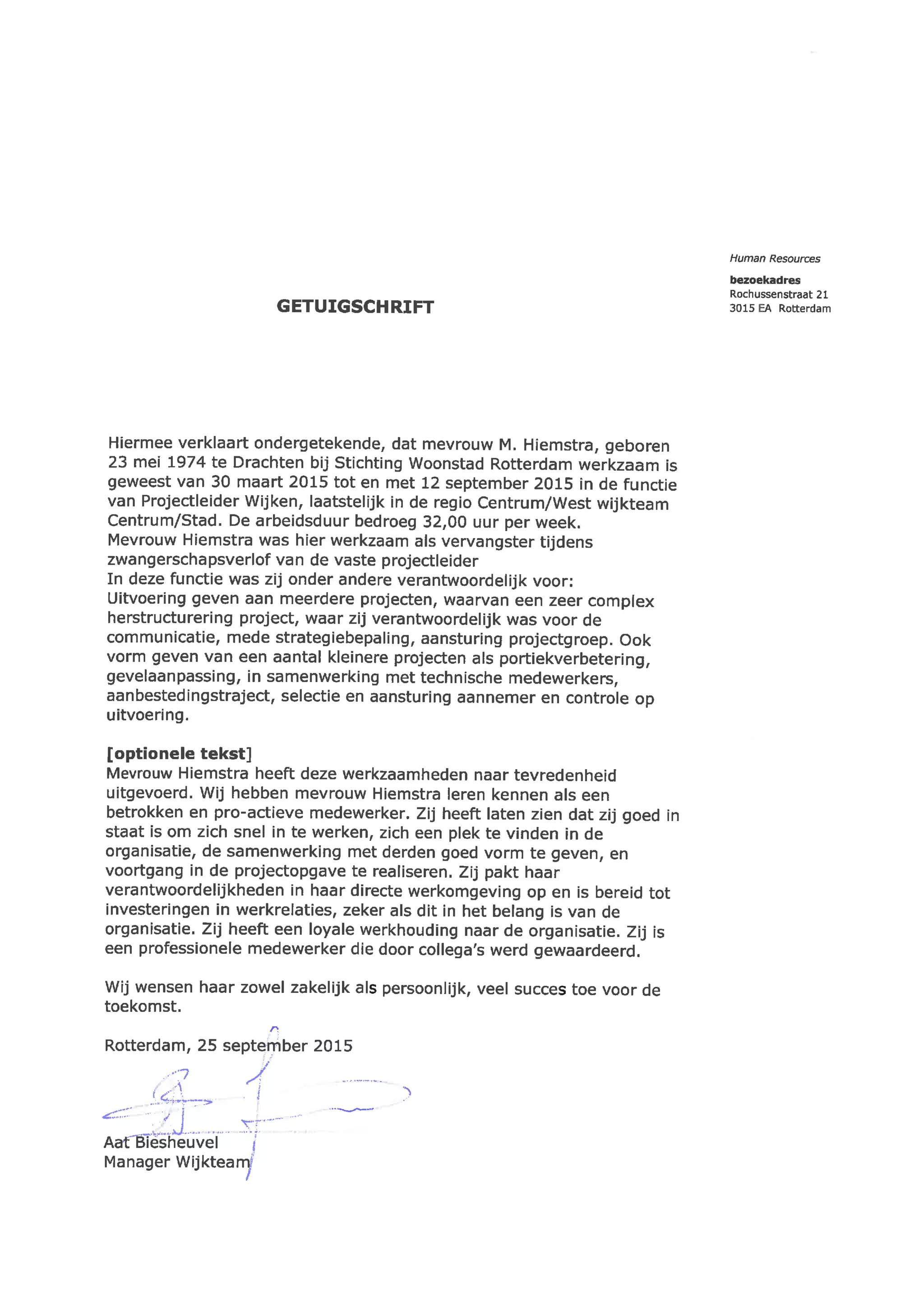 Getuigschrift Woonstad Rotterdam | PDF