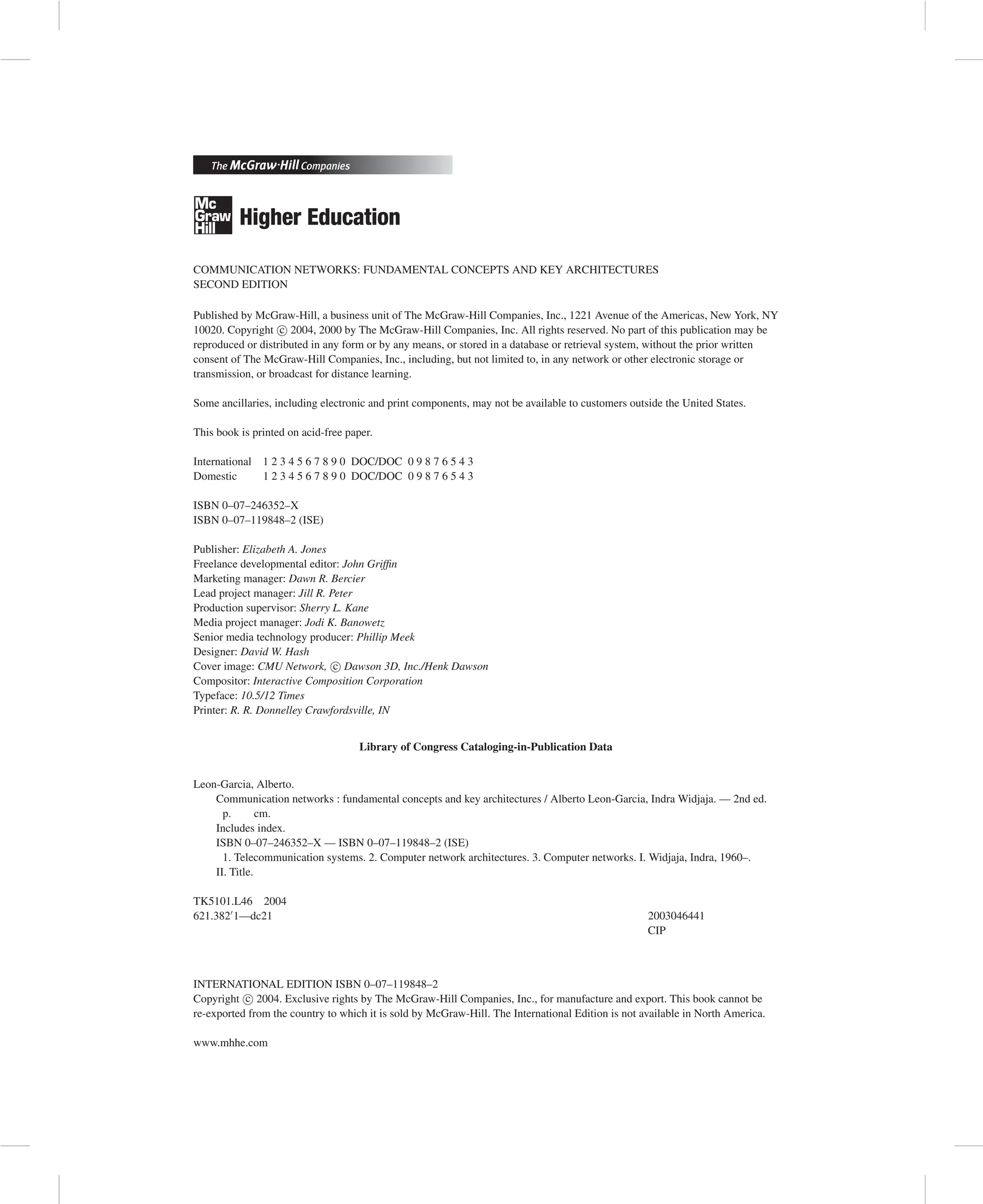 Communication Networks Fundamental Concepts and Key Architectures 2nd ...