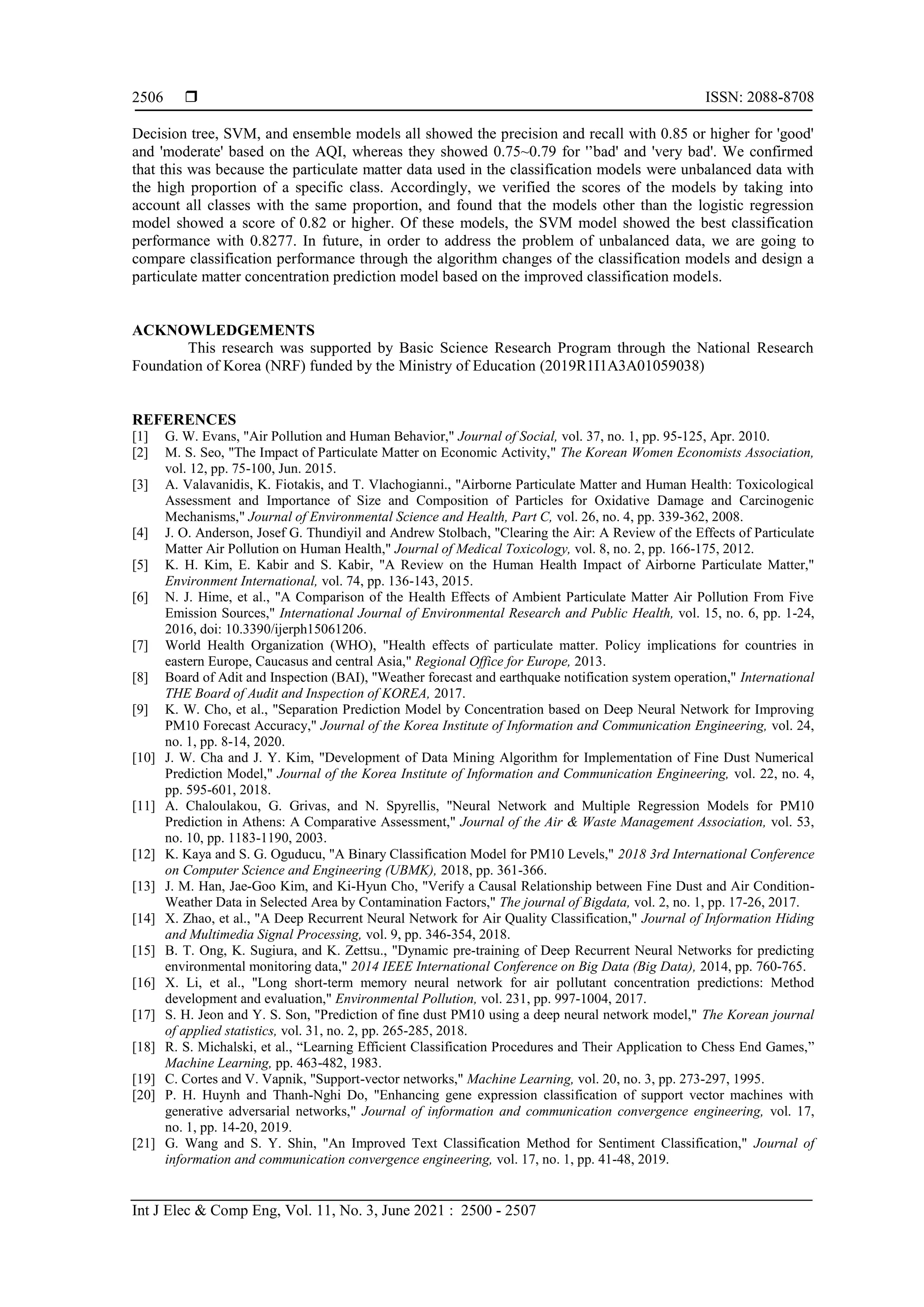 Comparative analysis of multiple classification models to improve PM10 prediction performance | PDF