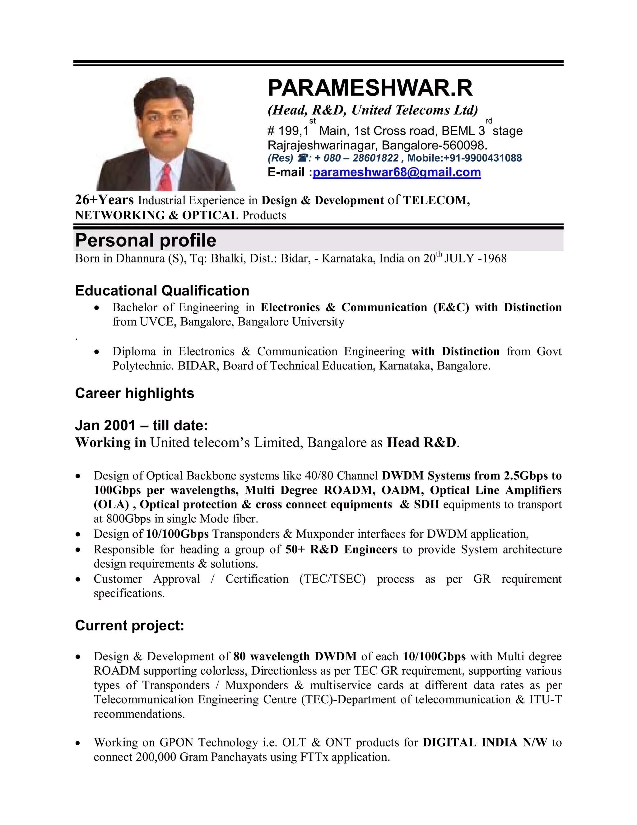 Parameshwar R_Profile JAN 2015 | PDF