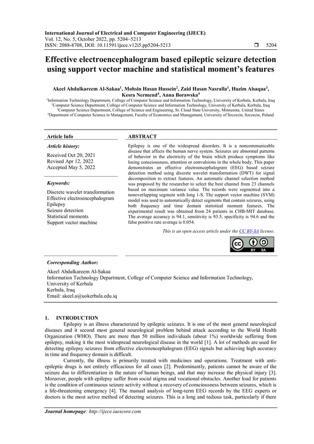 Effective Electroencephalogram Based Epileptic Seizure Detection Using Support Vector Machine