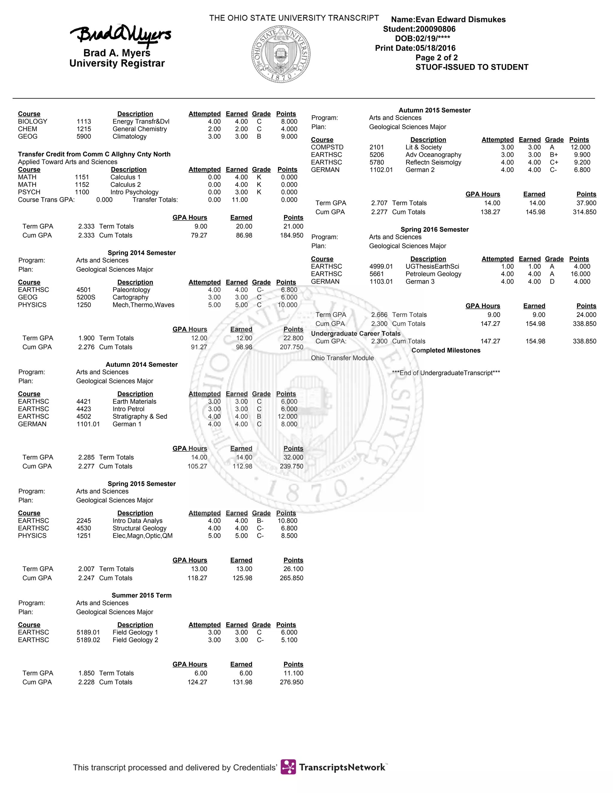 EvanDismukesTranscript | PDF