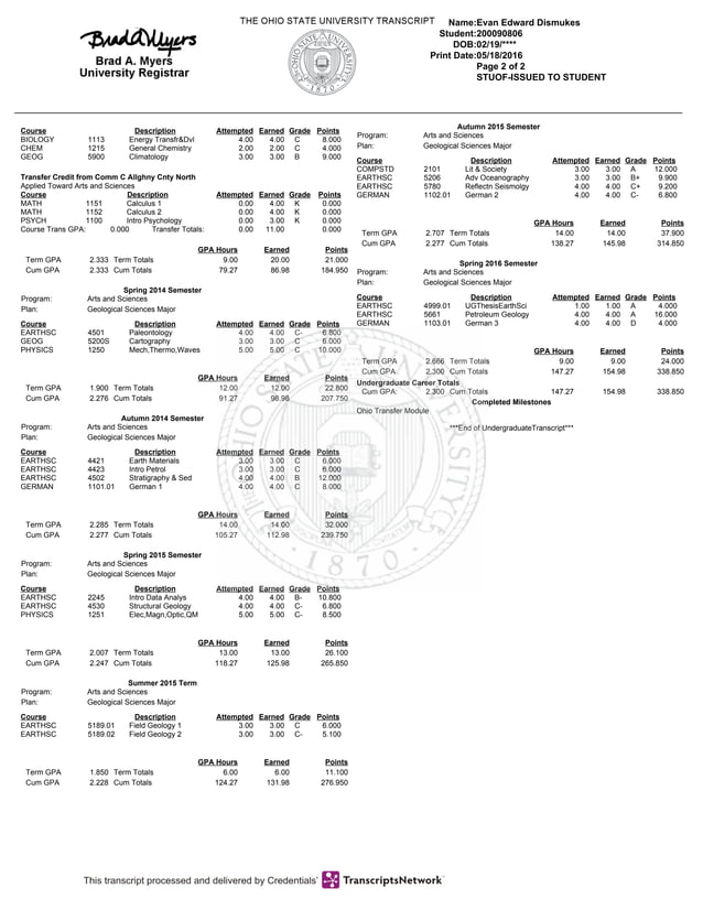 EvanDismukesTranscript | PDF