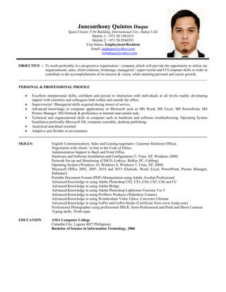 Juneanthony Quintos Duque CV 07-February-2016 | PDF