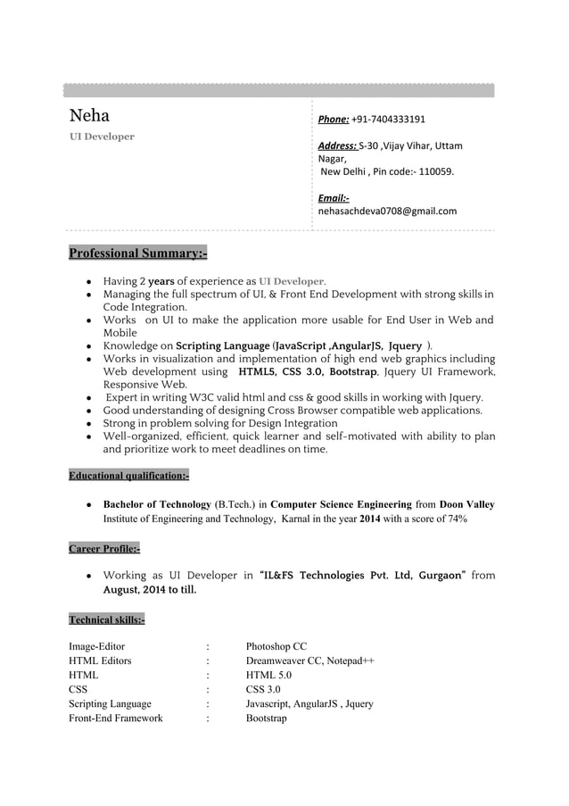 Neha_UI_Developer | PDF