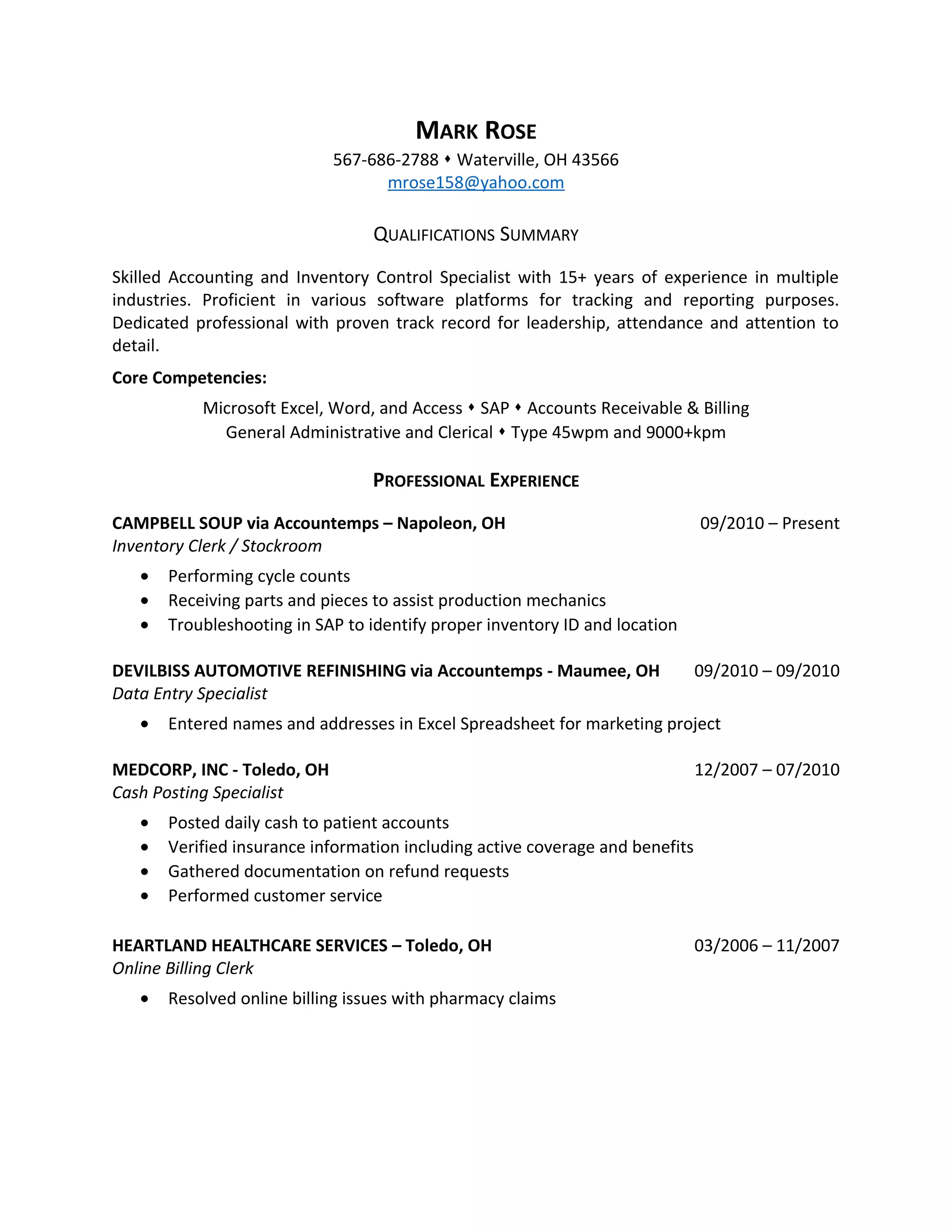 Mark Rose Resume | DOC