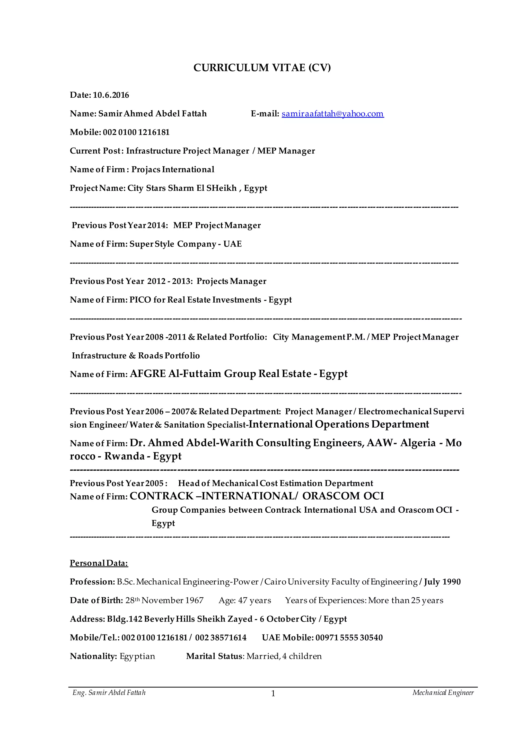2016 Samir A. Fattah CV | DOCX