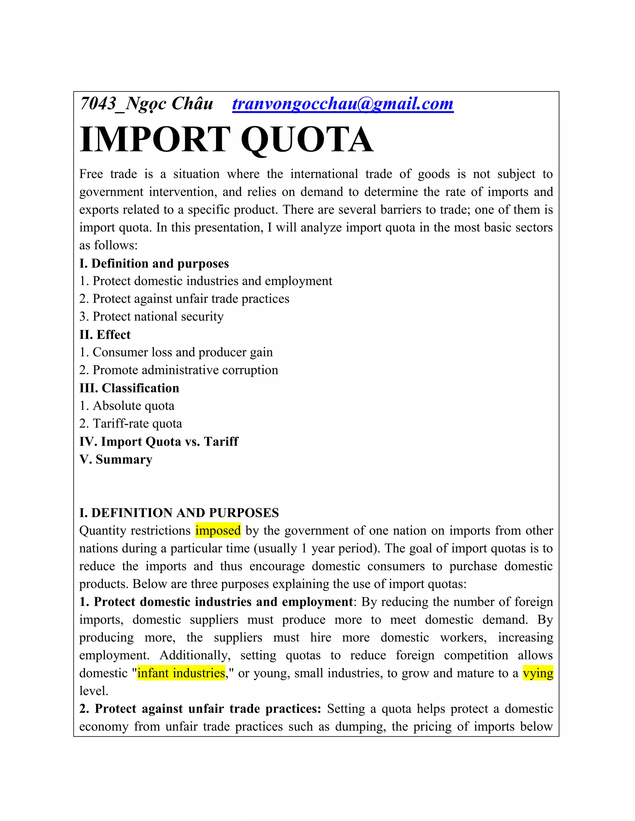 ngọc châu - import quota | DOCX