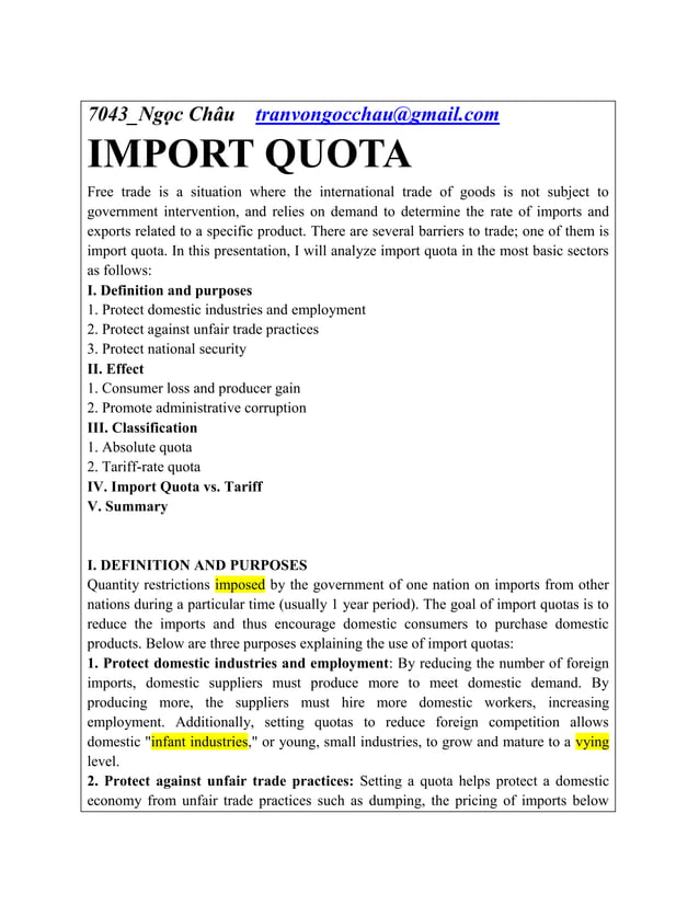 ngọc châu - import quota | PDF