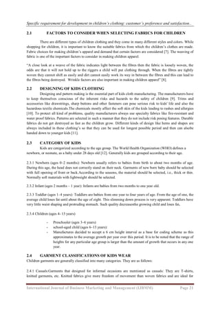Specific requirement for development in children’s clothing: customer’s ...