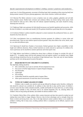 Specific requirement for development in children’s clothing: customer’s ...