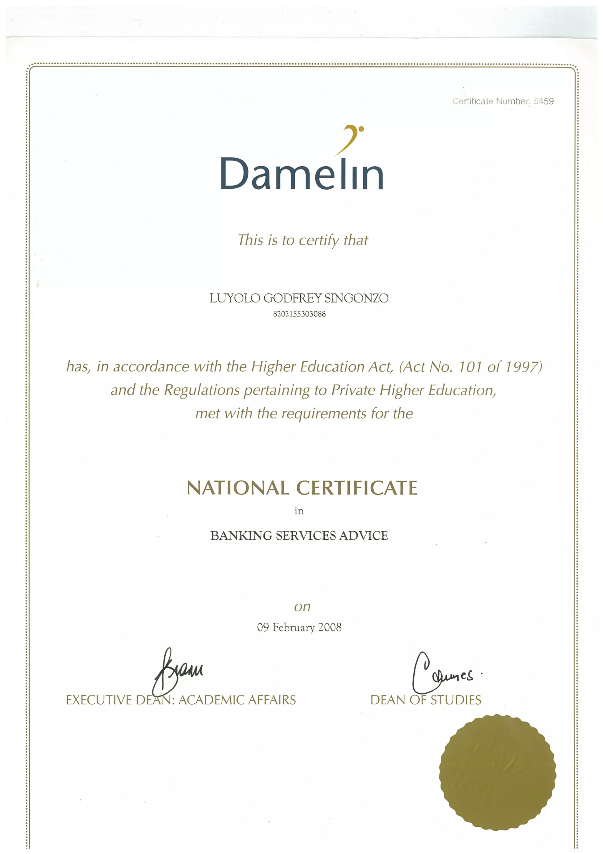Damelin Certificate | PDF
