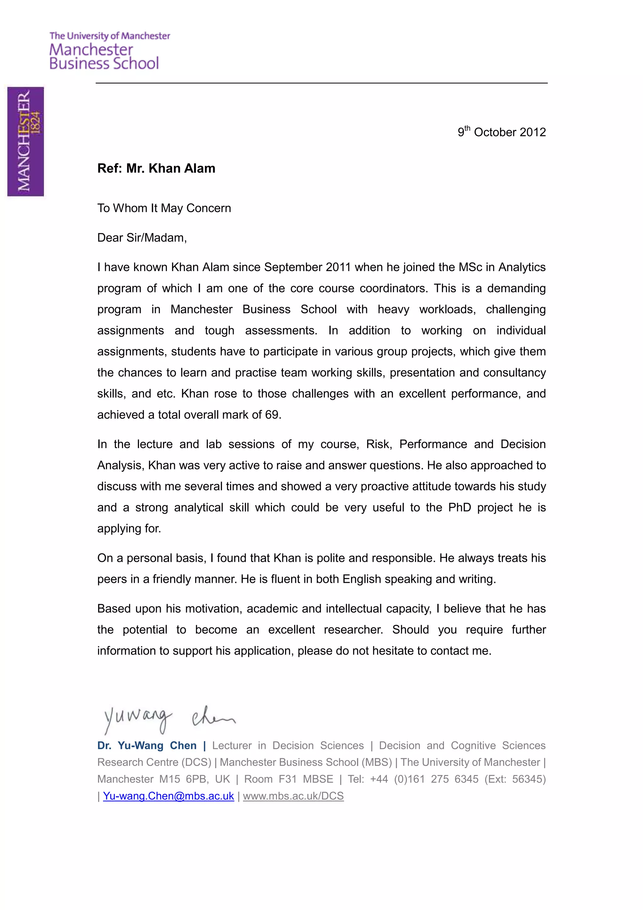 Reference letter for Khan Alam (1) | PDF