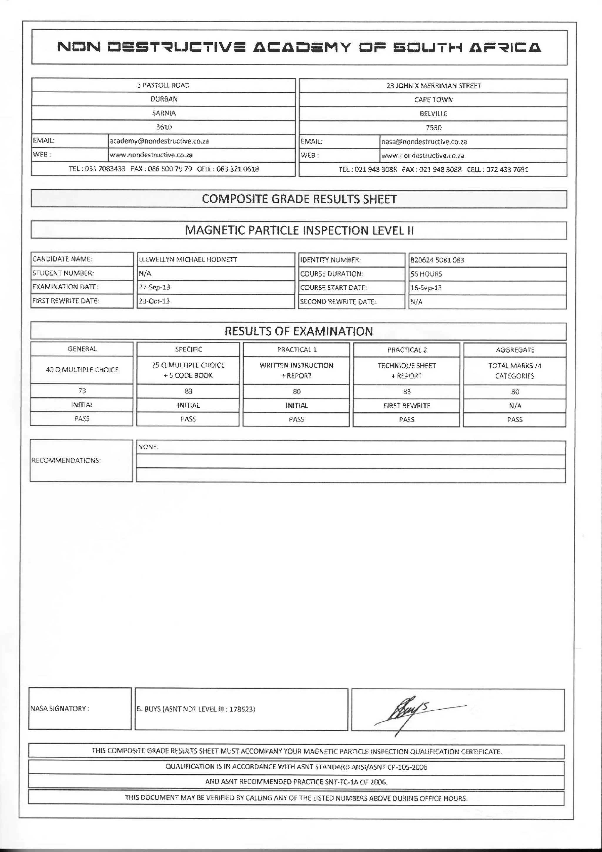 Magnetic Particle inspection Certificate | PDF