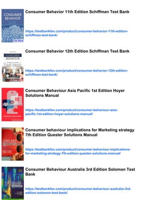 Consumer Behaviour 6th Edition Schiffman Solutions Manual | PDF