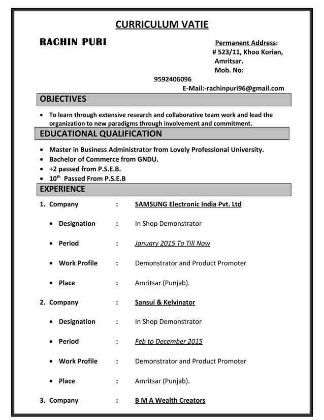 rachin puri - CV(1) | DOC | Business | Business and Finance