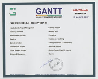 Primavera P6 Certificate Ppt