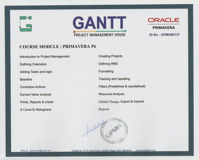 PRIMAVERA P6 CERTIFICATE | PDF