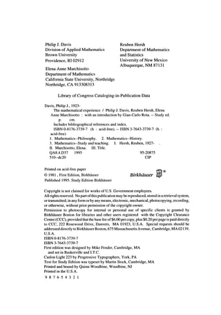 The Mathematical Experience Study Edition Davis | PDF
