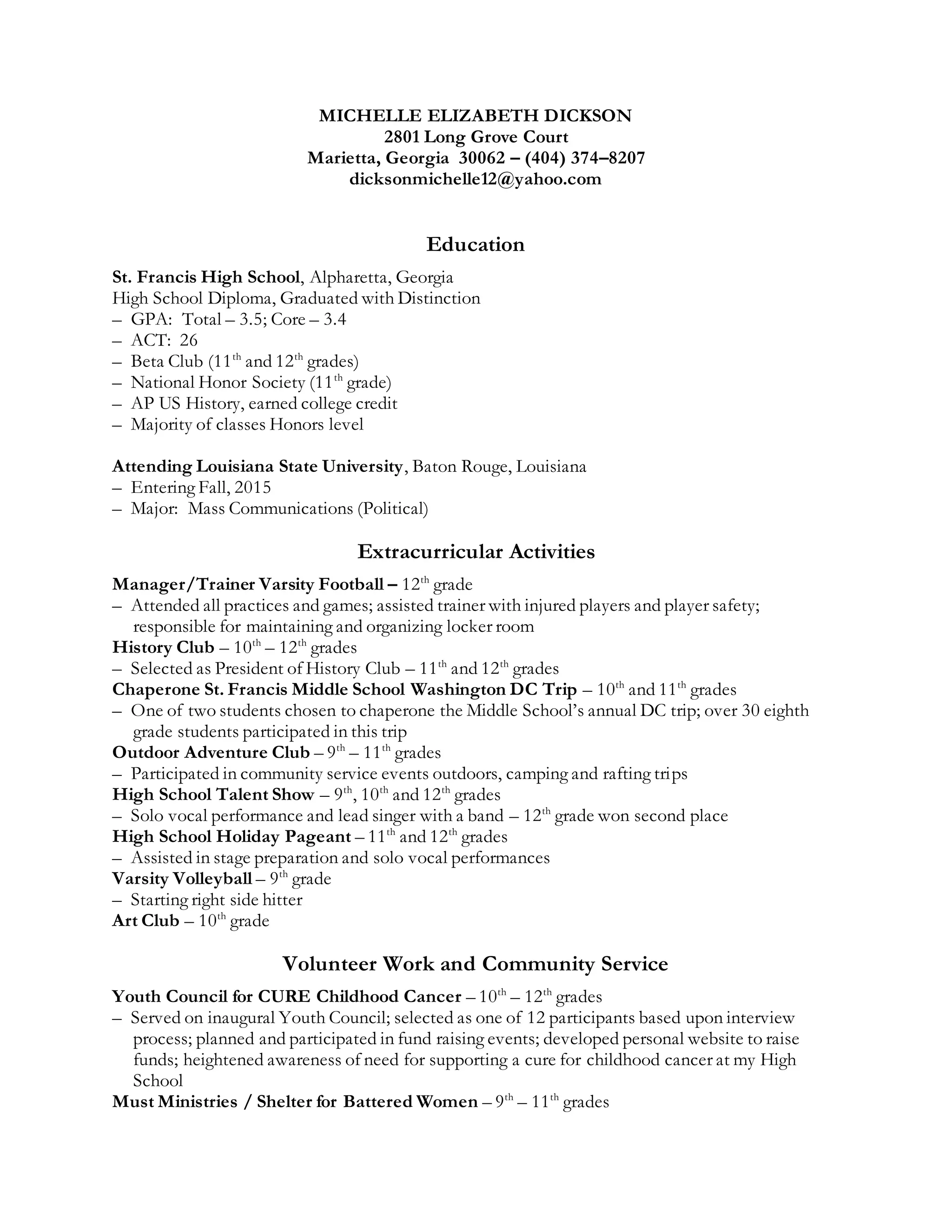 MICHELLE ELIZABETH DICKSON - RESUME.DOCX