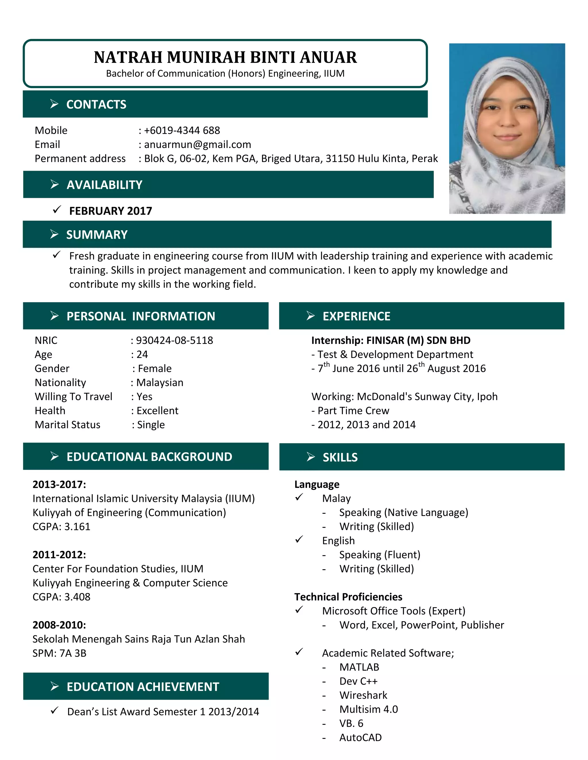 RESUME II NATRAH MUNIRAH | PDF
