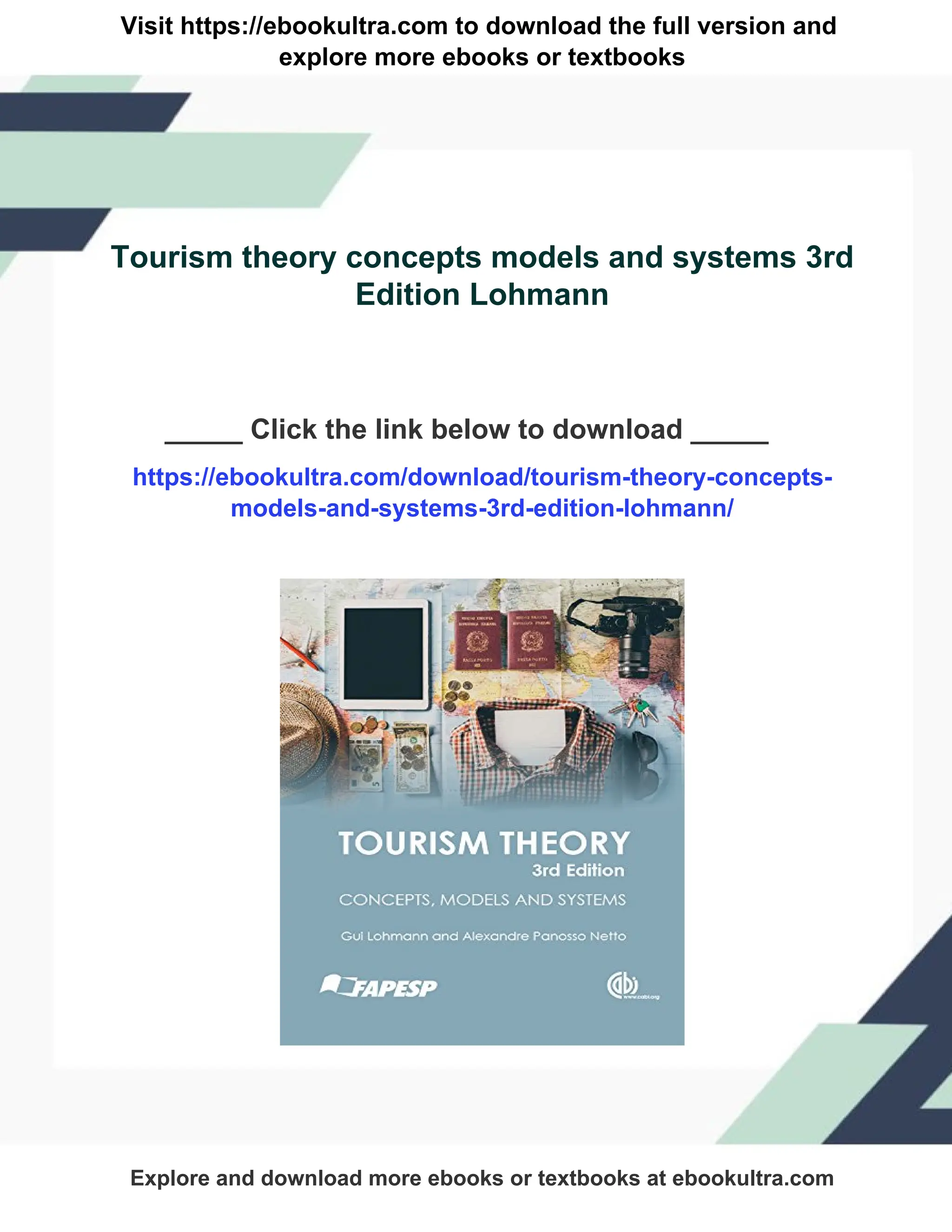 Tourism theory concepts models and systems 3rd Edition Lohmann | PDF