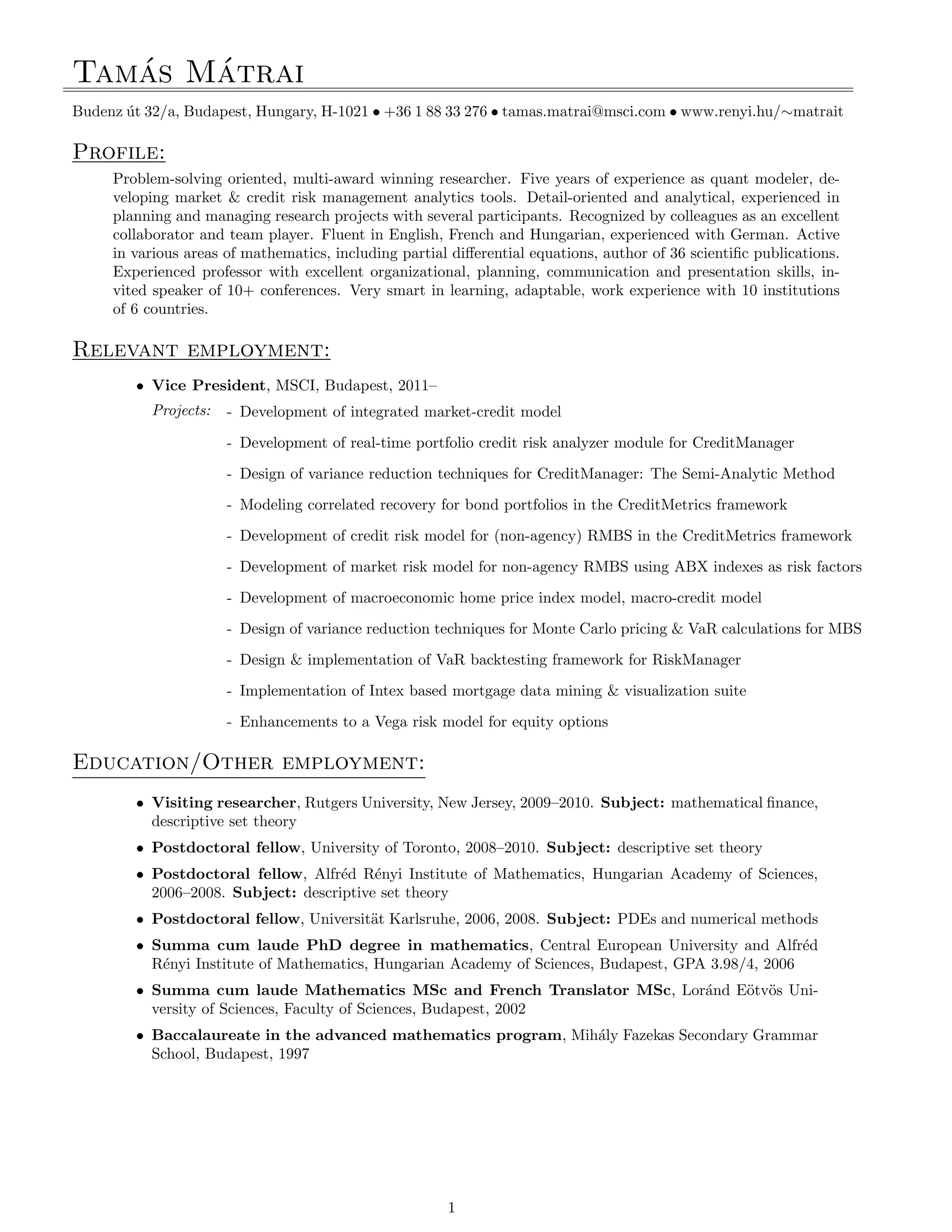Matrai_resume_2015 | PDF