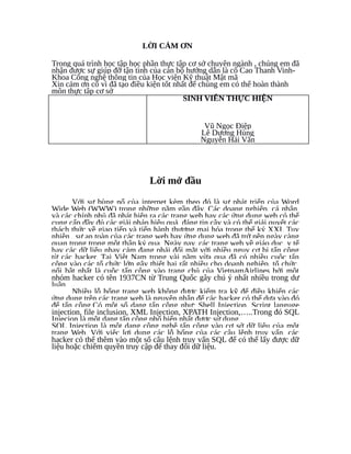 Đồ án thực tập cơ sở các kĩ thuật tấn công SQL injection và cách phòng ...