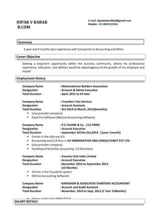 Dipak resume 2016 | DOC | Business Accounting & Finance | Business