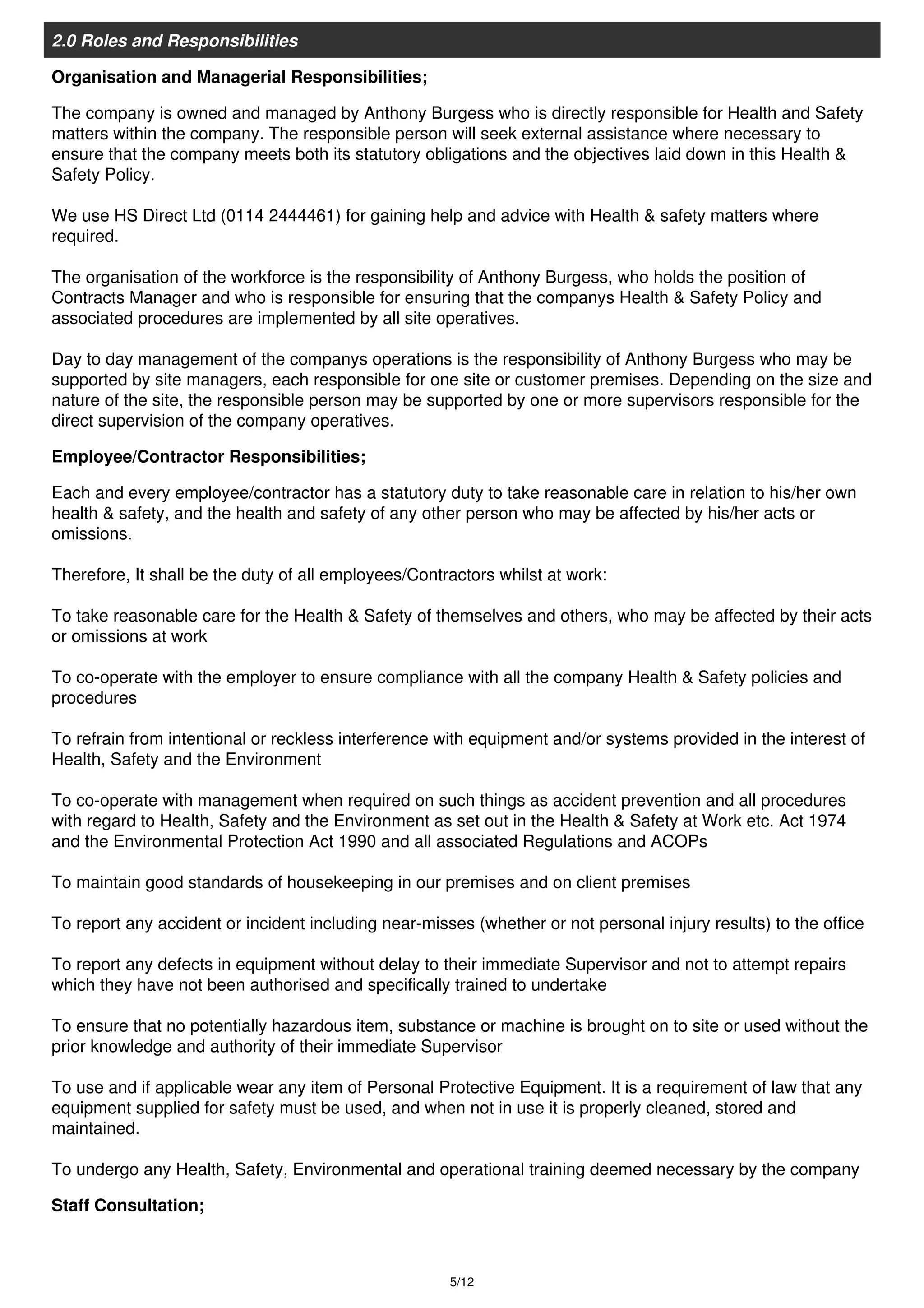 Health & Safety Policy ex Oct 16 | PDF