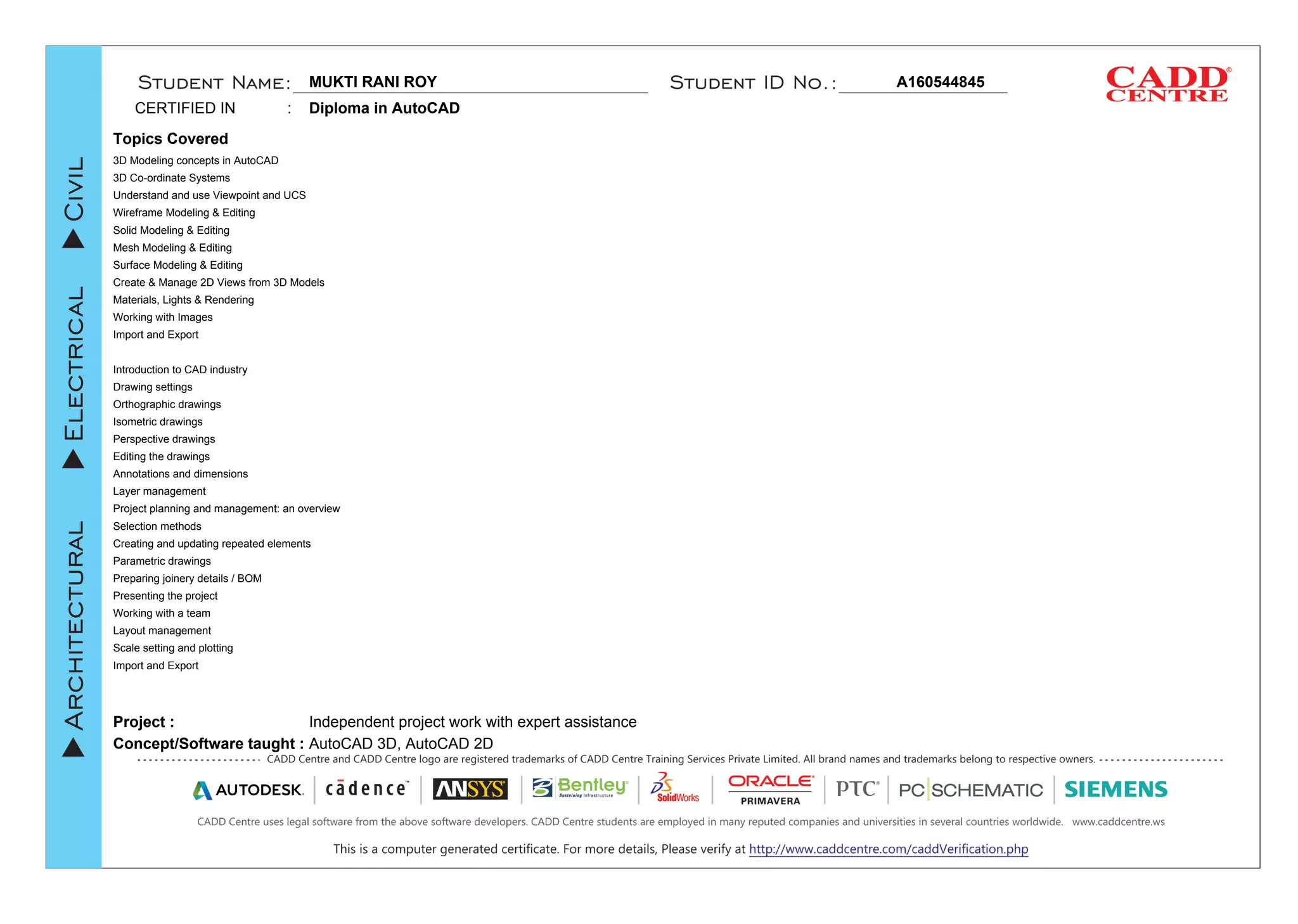 caddcentre_certificate | PPT | Free Download