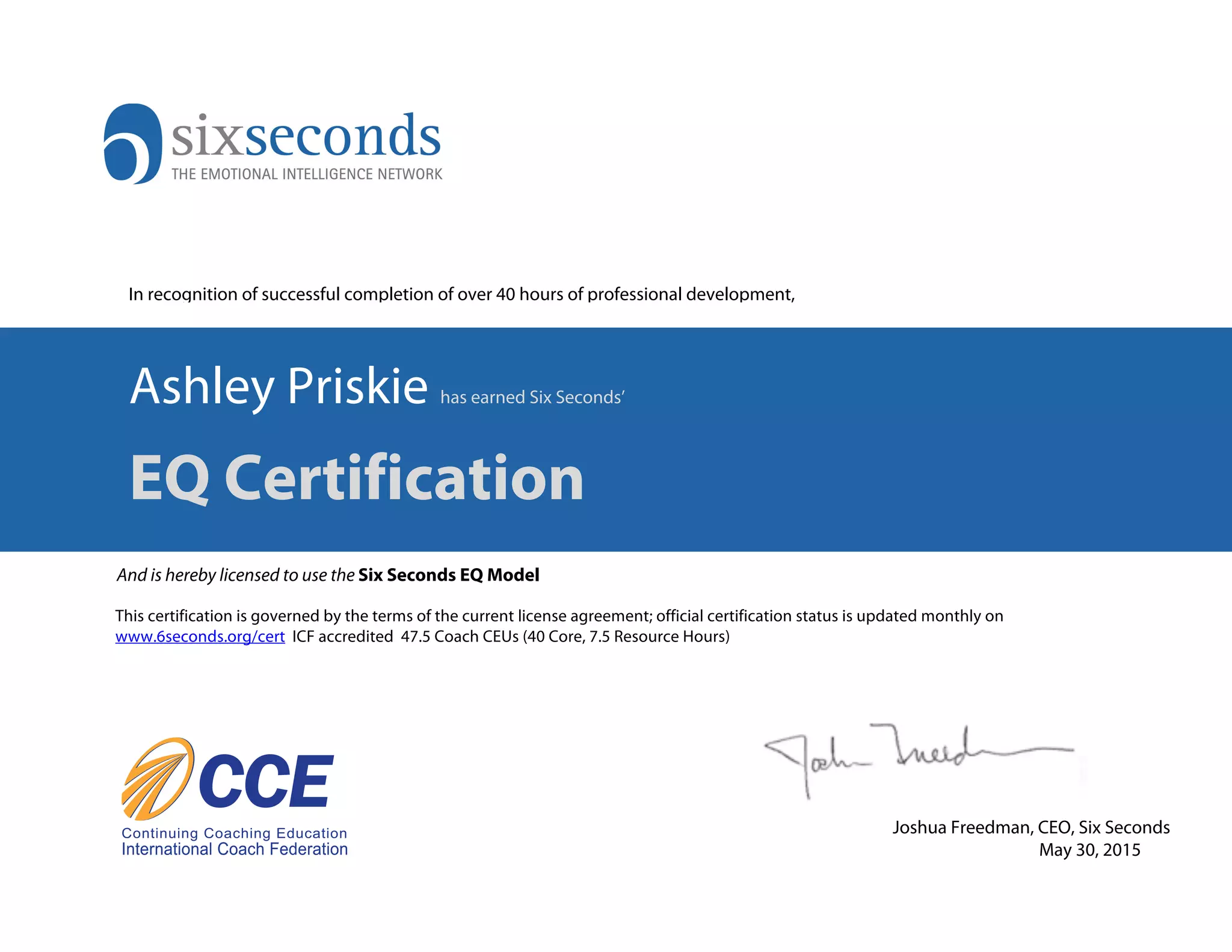 EQC certificate ICF Priskie | PDF