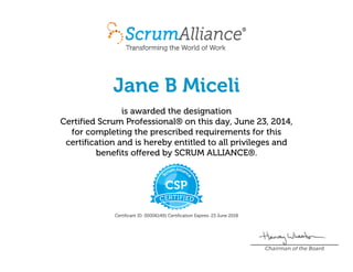 Jane B Miceli-ScrumAlliance_CSP_Certificate | PDF | Internet Safety ...