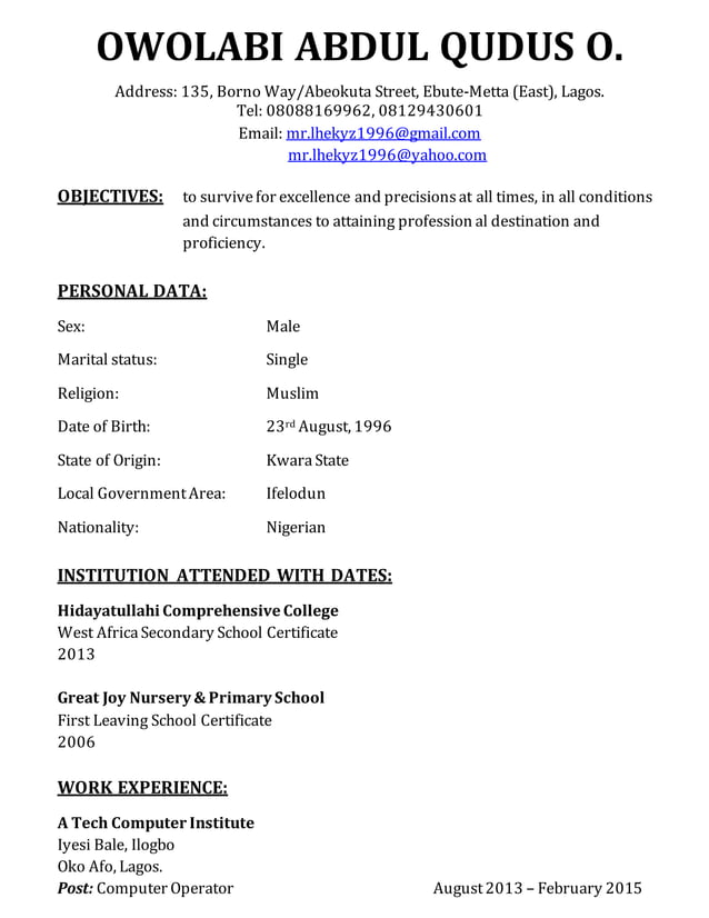 Owolabi Abdul Qudus CV | PDF