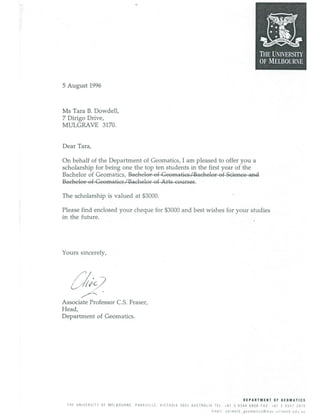 Scholarship certification from Melb Uni | PDF