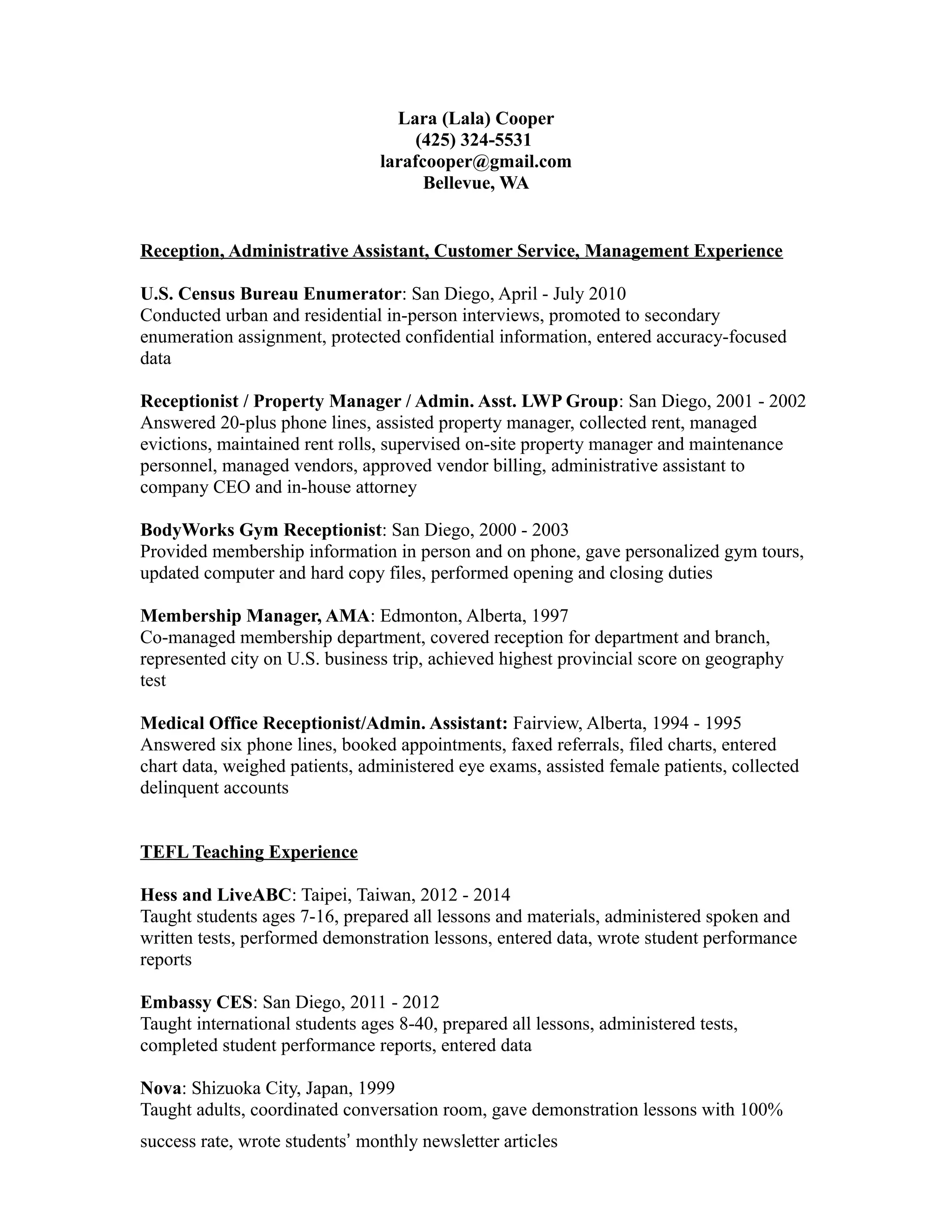 Lara (Lala) Cooper Resume | DOC