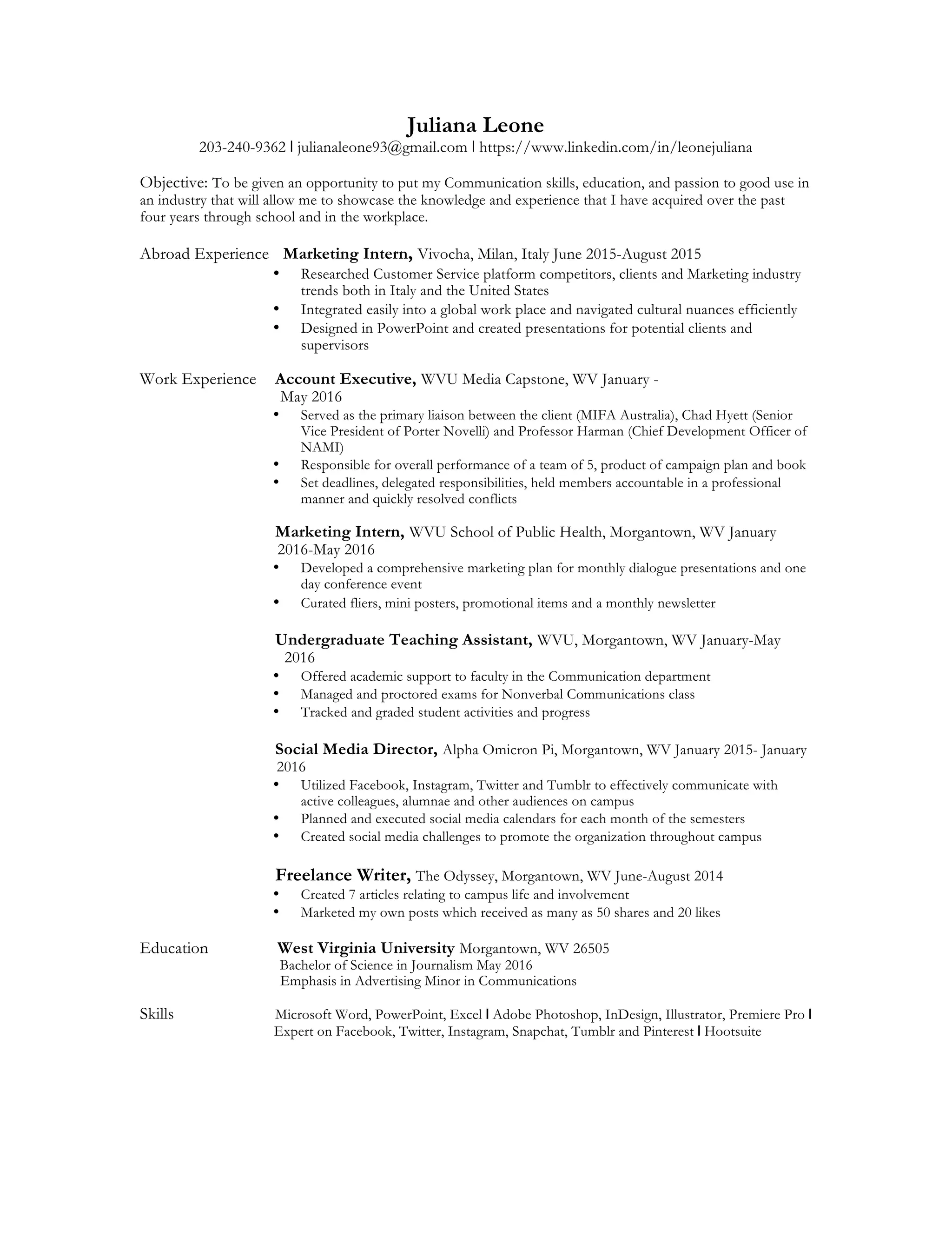 Juliana Leone Resume | PDF