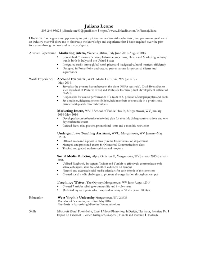 Juliana Leone Resume | PDF