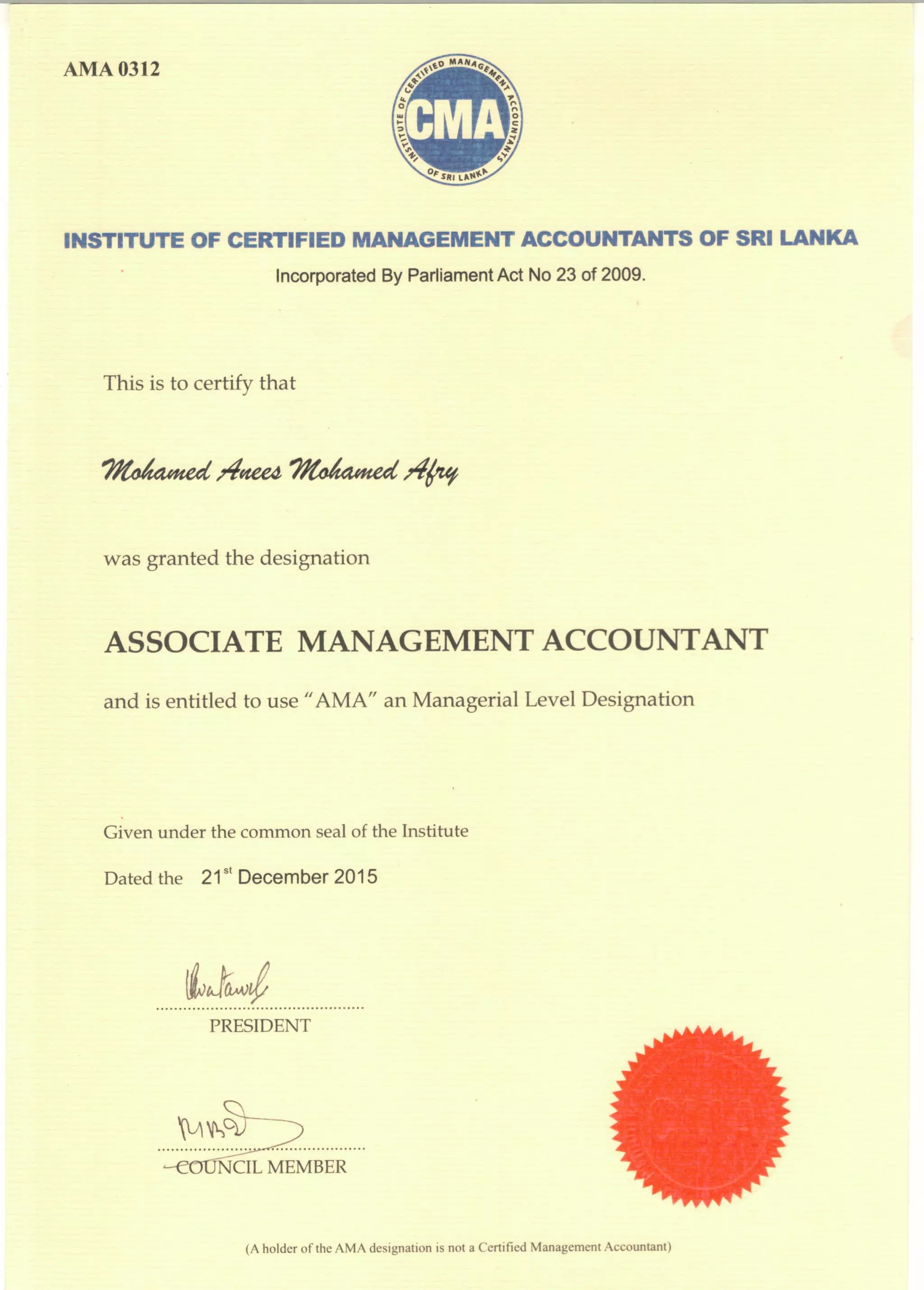 AMA Certificate | PDF