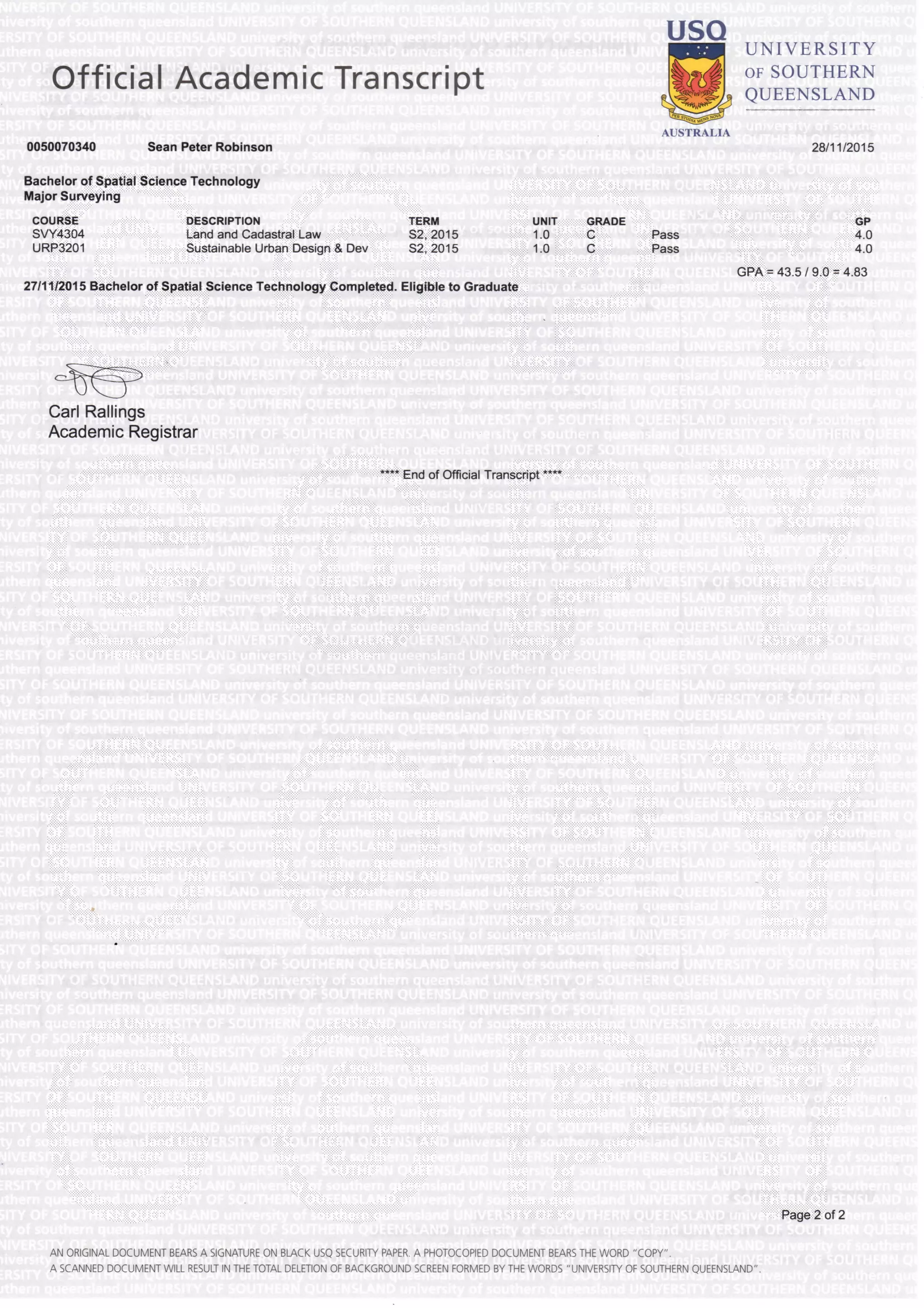 BSST Official Transcript Sean | PDF