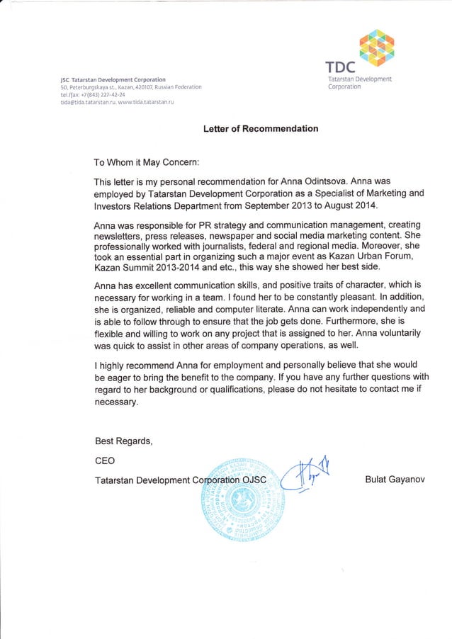 Recomendation letter | PDF