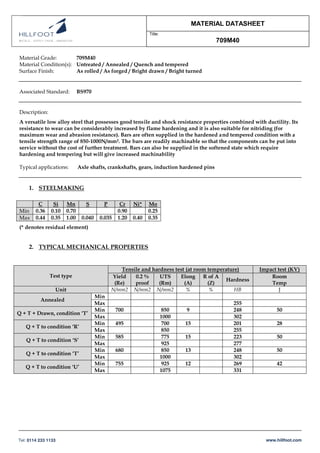 709M40 Through Hardening Steel | Hillfoot | PDF