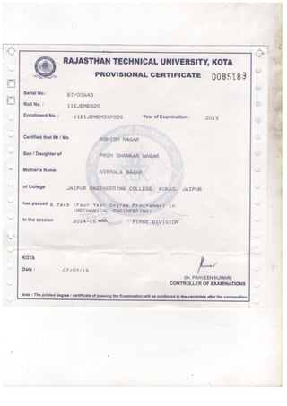 MTech ( Provisional Degree Certificate ) | PDF