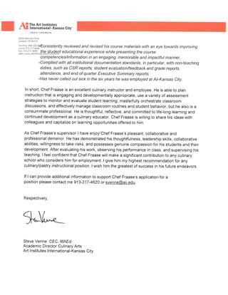 Chef Venne Letter of Recommendation | PDF