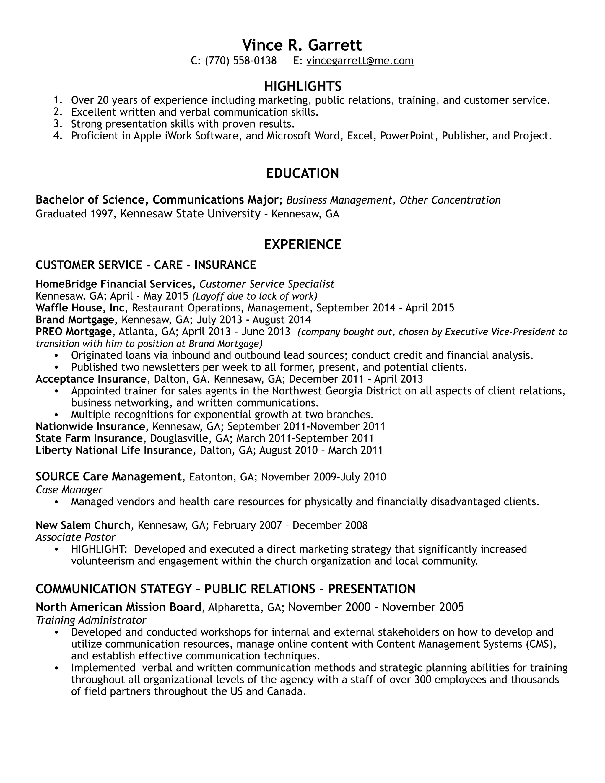Vince R. Garrett RESUME - Fall 2015 - General_PDF | PDF