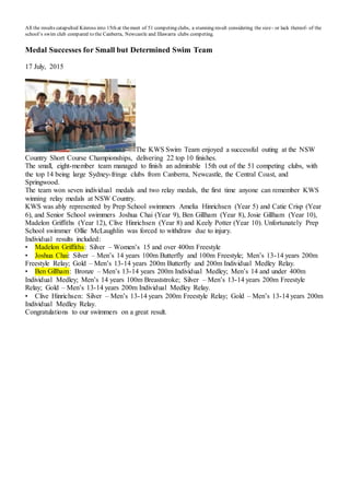 Kinross Wolaori School Swimming Club 2013 to Present | DOCX