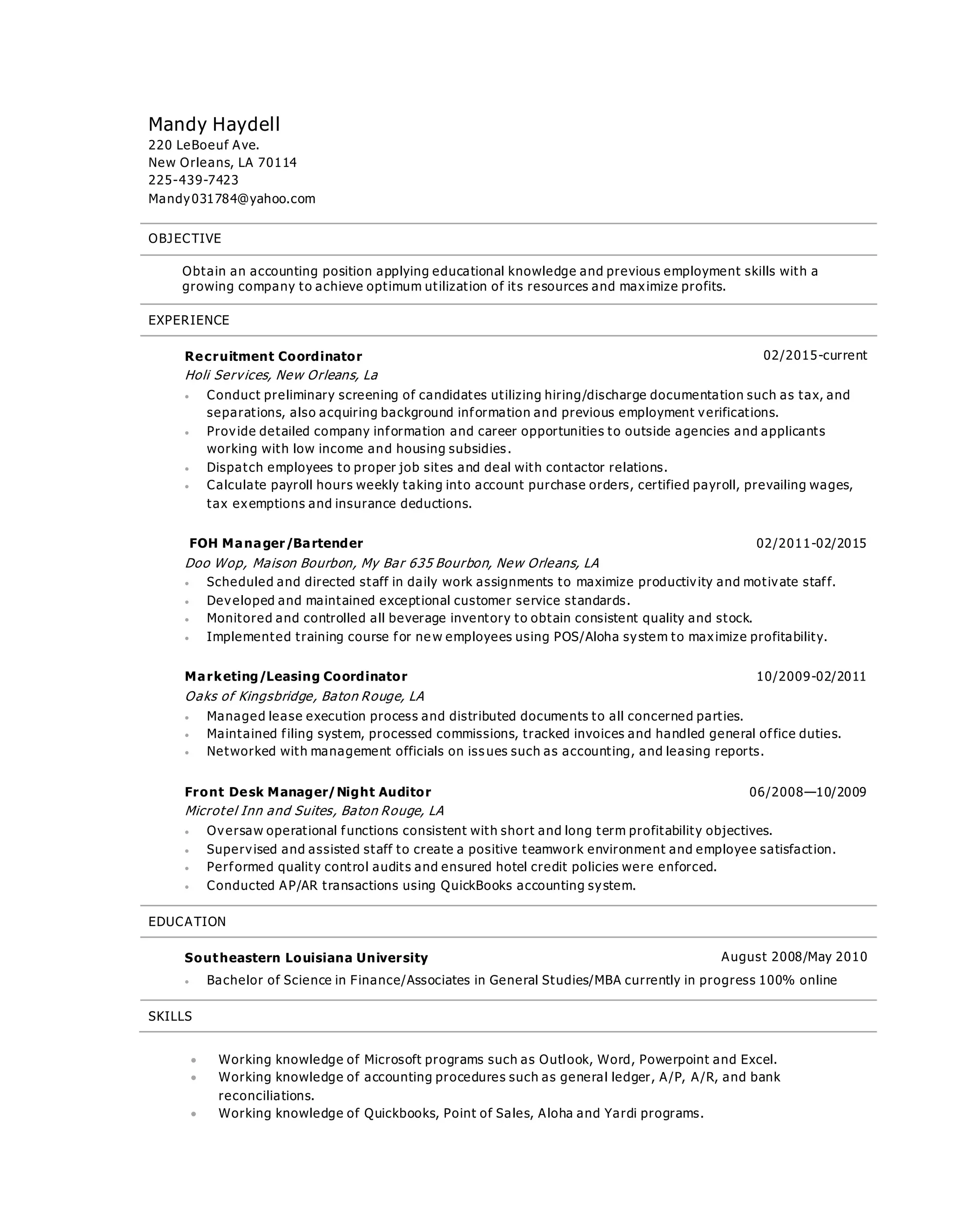 Mandy Haydell Resume | DOCX